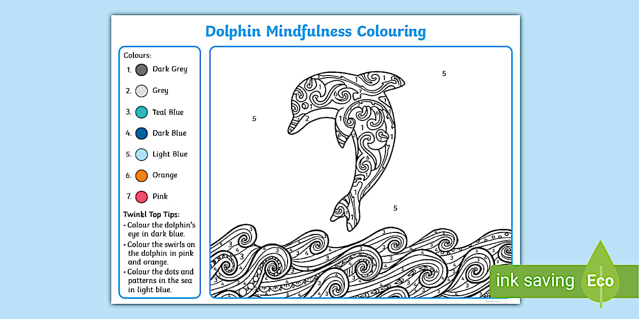 Dolphin Mindfulness Colour-by-Number Activity | Twinkl | KS1