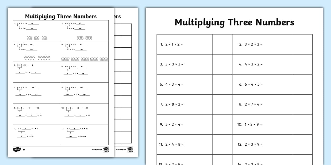 Multiply 3 Numbers Worksheet / Worksheet - Twinkl