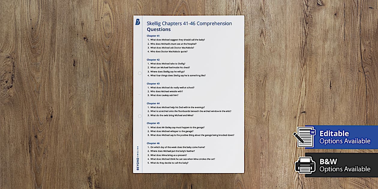 Skellig Chapters 41 - 46 Comprehension Questions - Twinkl