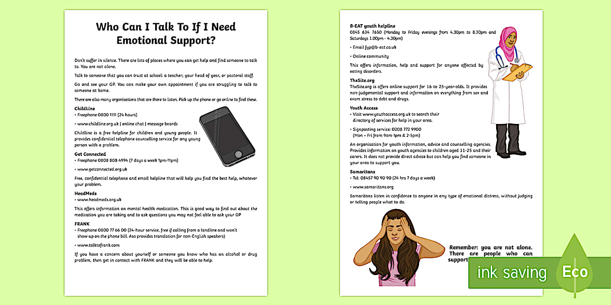 Where to Find Emotional Support Pupil Guide - Key Stage 4 Mental Health ...