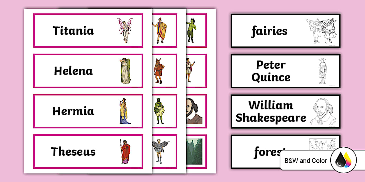 A Midsummer Night's Dream by William Shakespeare Word Cards