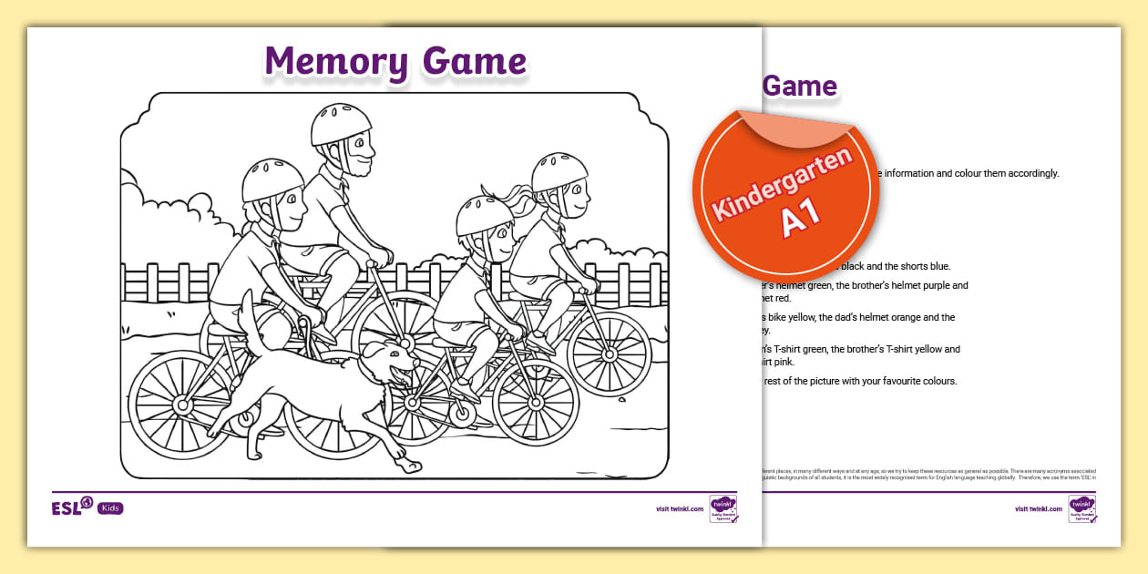 ESL Colour the Scene Memory Game: Family [Kindergarten, A1]