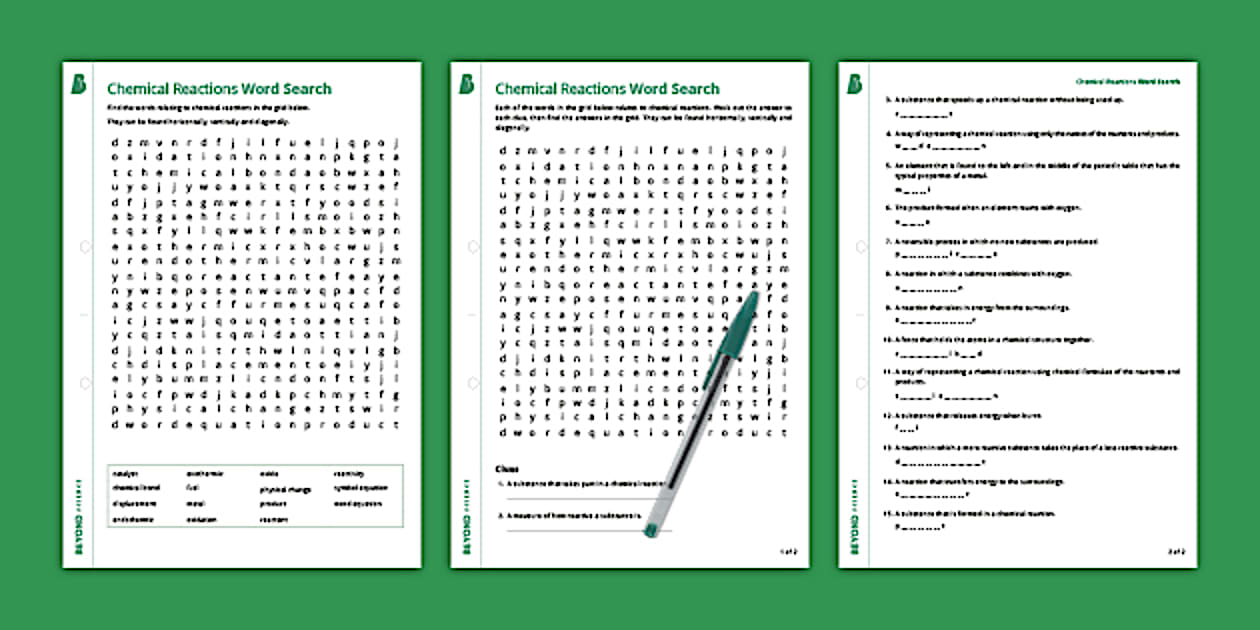 Chemical Reactions Word Search (teacher made) - Twinkl