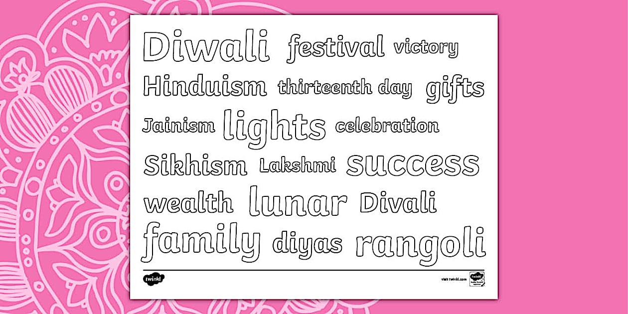 Diwali Word Cloud Coloring Sheet (teacher made) - Twinkl