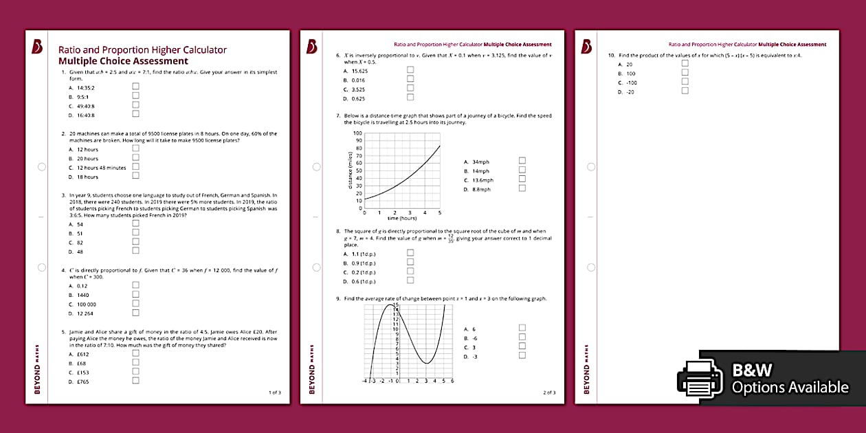 👉 Ratio and Proportion Higher Calculator Multiple Choice