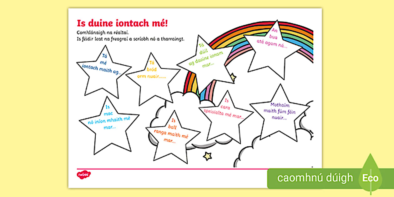 I Am an Amazing Person Worksheet Gaeilge - Twinkl