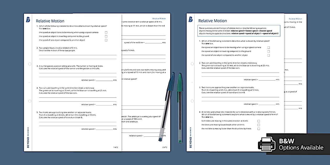 Relative Motion Worksheet | KS3 Science | Beyond - Twinkl