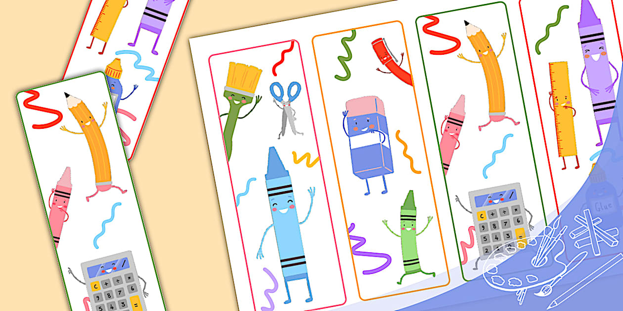 Stationery Characters Back to School Bookmarks - Twinkl
