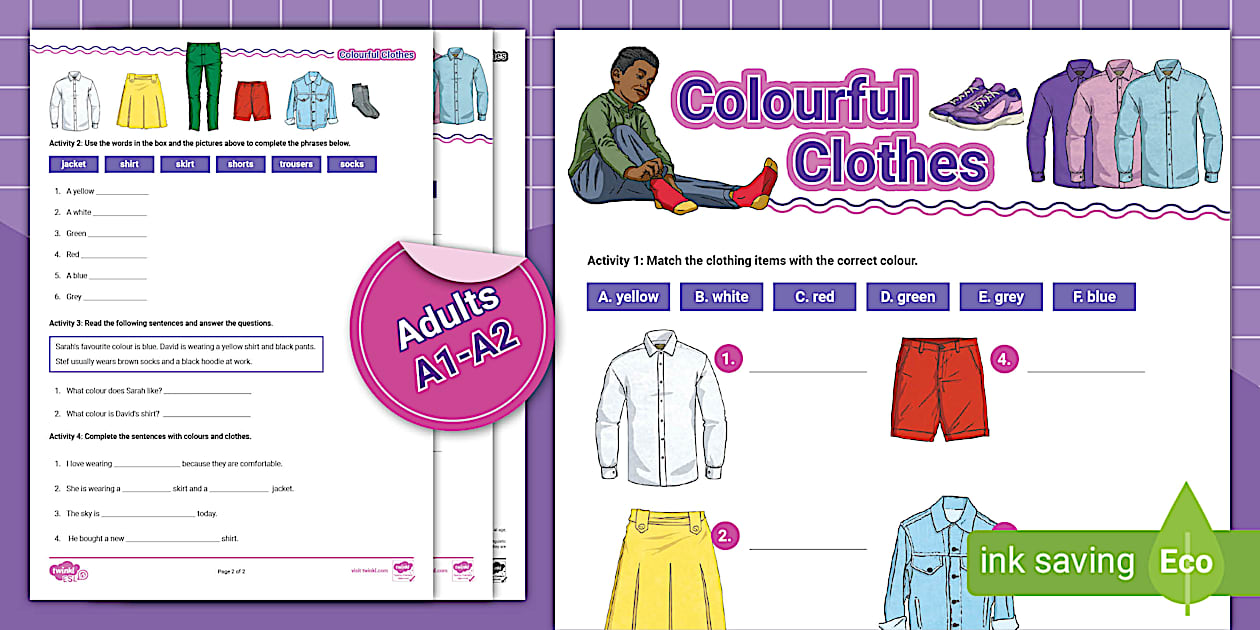 ESL Colourful Clothes Activity Sheet [Adults, A1-A2]