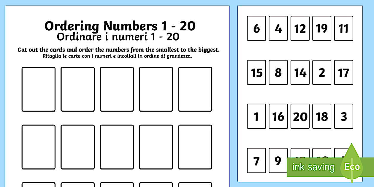 Ordering Numbers Game 0 20 English/Italian - Ordering Numbers Game 1 to ...