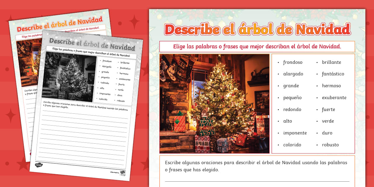 Ficha de actividad: Describir el árbol de Navidad - Twinkl