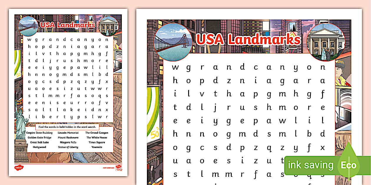 USA Landmarks Word Search (Teacher-Made) - Twinkl