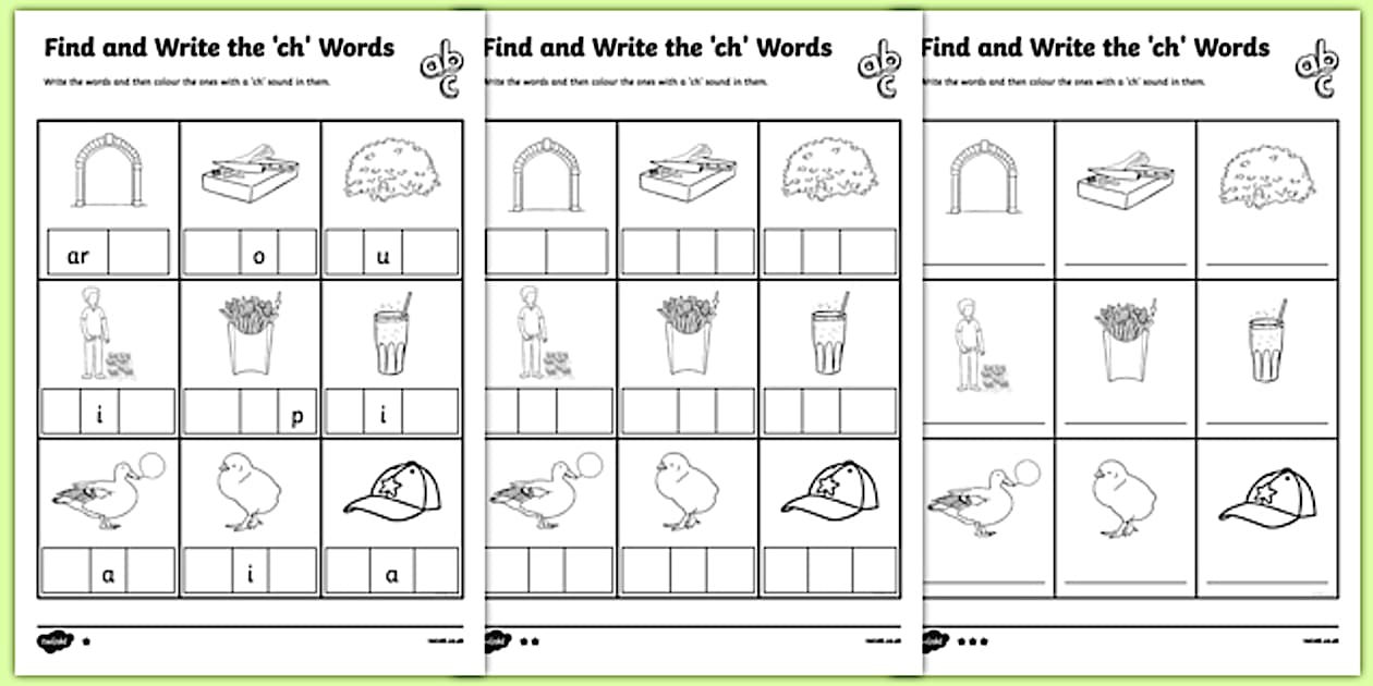 Find and Write the 'Ch' Words Differentiated Worksheets - Twinkl