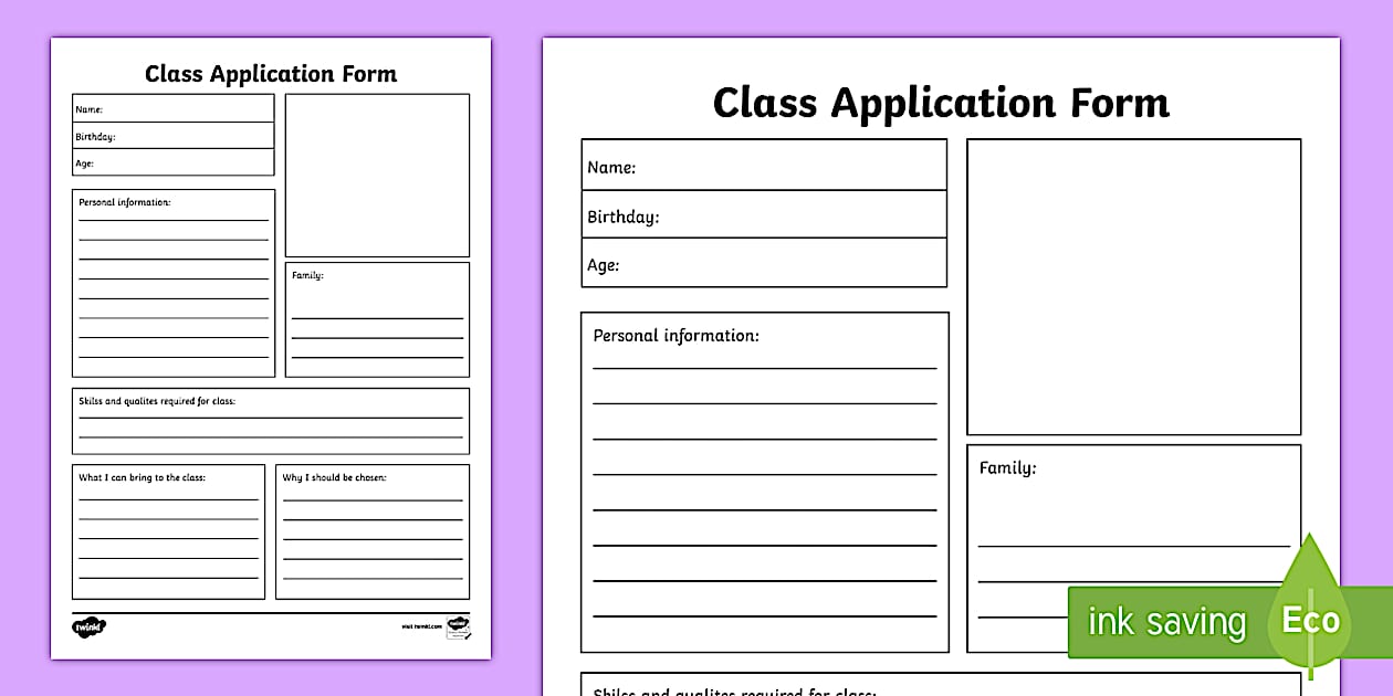 Editable KS1 Form Class Application Template (teacher made)
