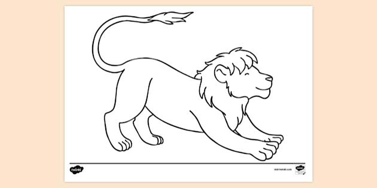 Lion Stretching Colouring Sheet | Colouring Sheets - Twinkl