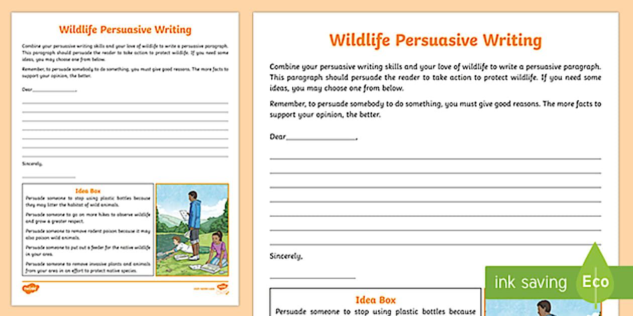 Wildlife Persuasive Writing Worksheet | ELA | Twinkl USA