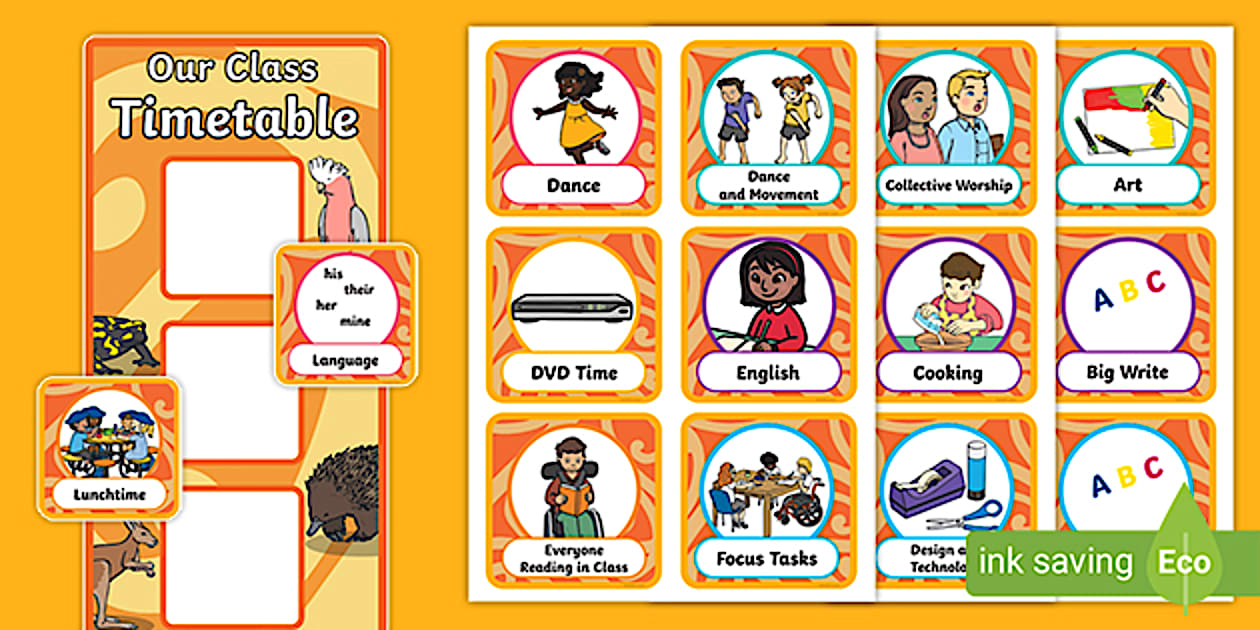 Australian Native Fauna Timetable with Cards (teacher made)