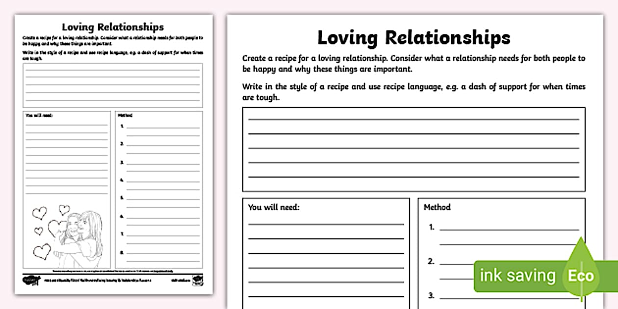 RSHE Loving Relationships Recipe Activity (teacher made)