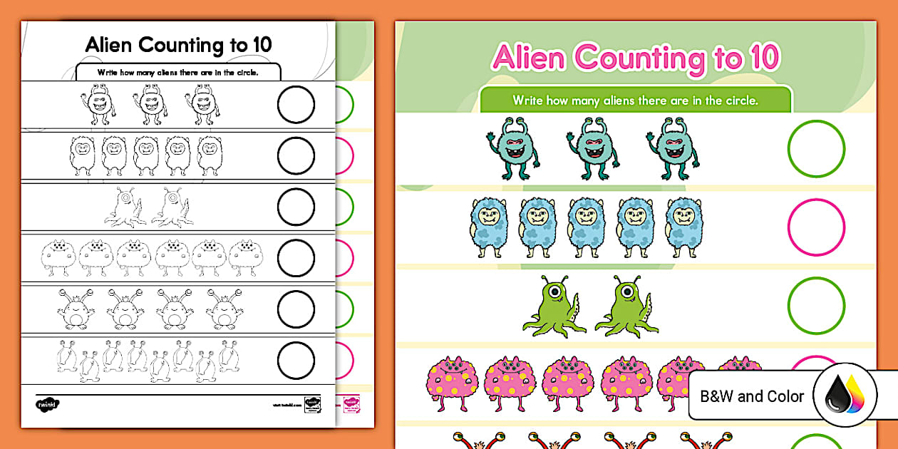 Alien Counting to 10 Worksheet (ティーチャーメイド)