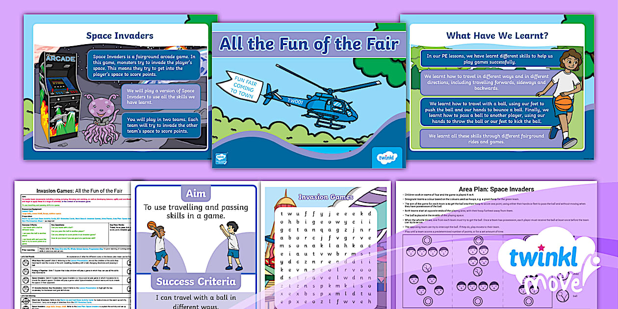 👉 Twinkl Move PE - Y1 Invasion Games Lesson 6 - All the Fun of the Fair