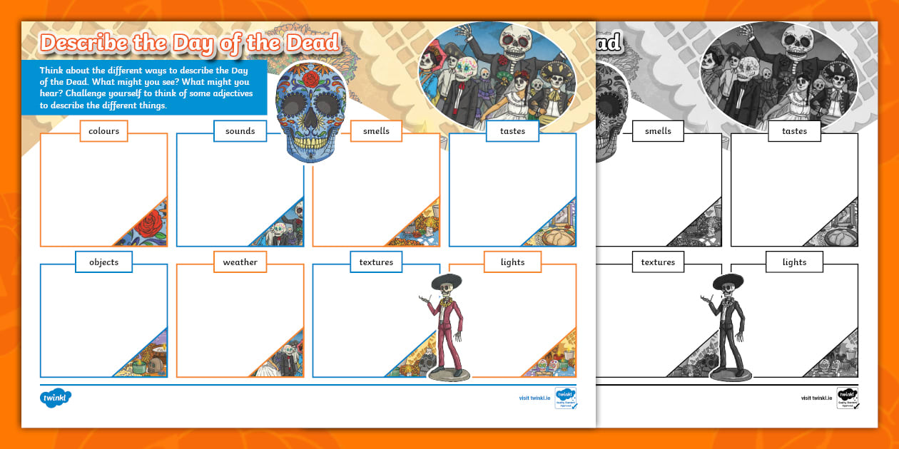 Day of the Dead Adjectives Worksheet (teacher made) - Twinkl