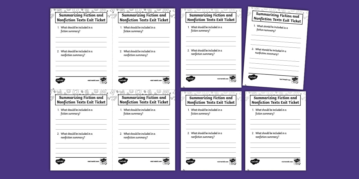 Summarizing Fiction and Nonfiction Texts Exit Ticket