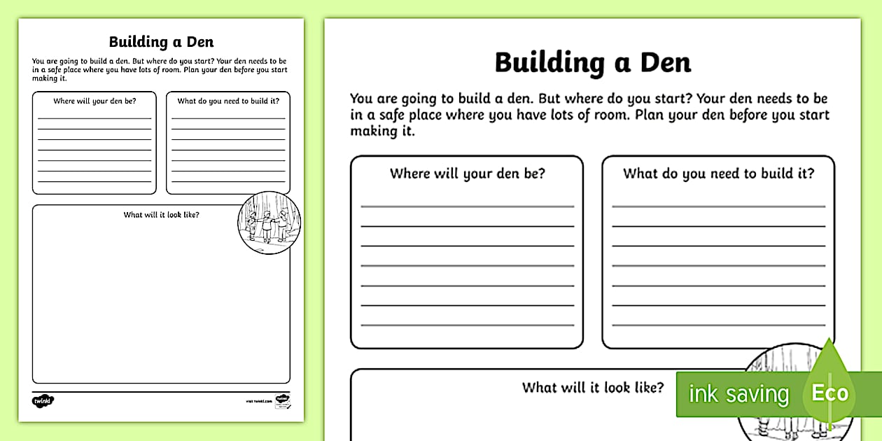 How to Make a Den Outside Worksheet for Children - Twinkl