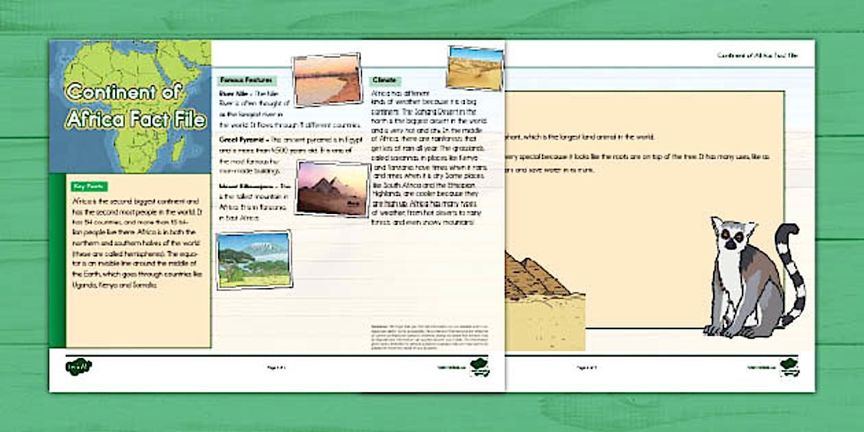 Continent of Africa Primary Fact File (Teacher-Made)