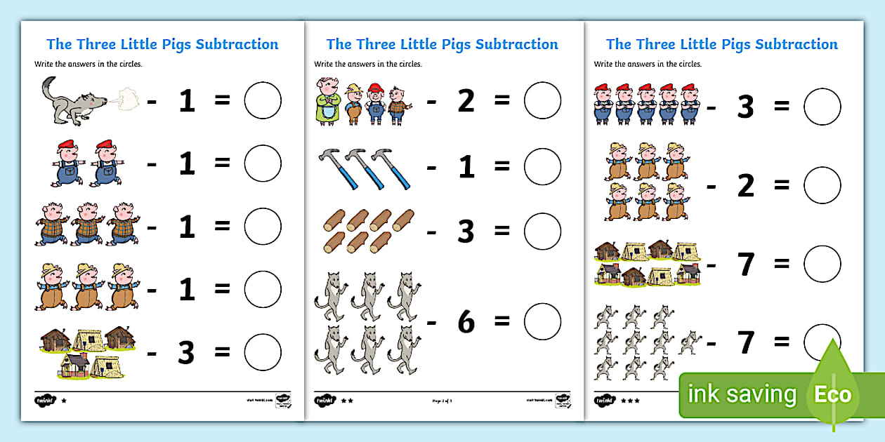 The Three Little Pigs Subtraction Worksheet / Worksheet - The Three Little