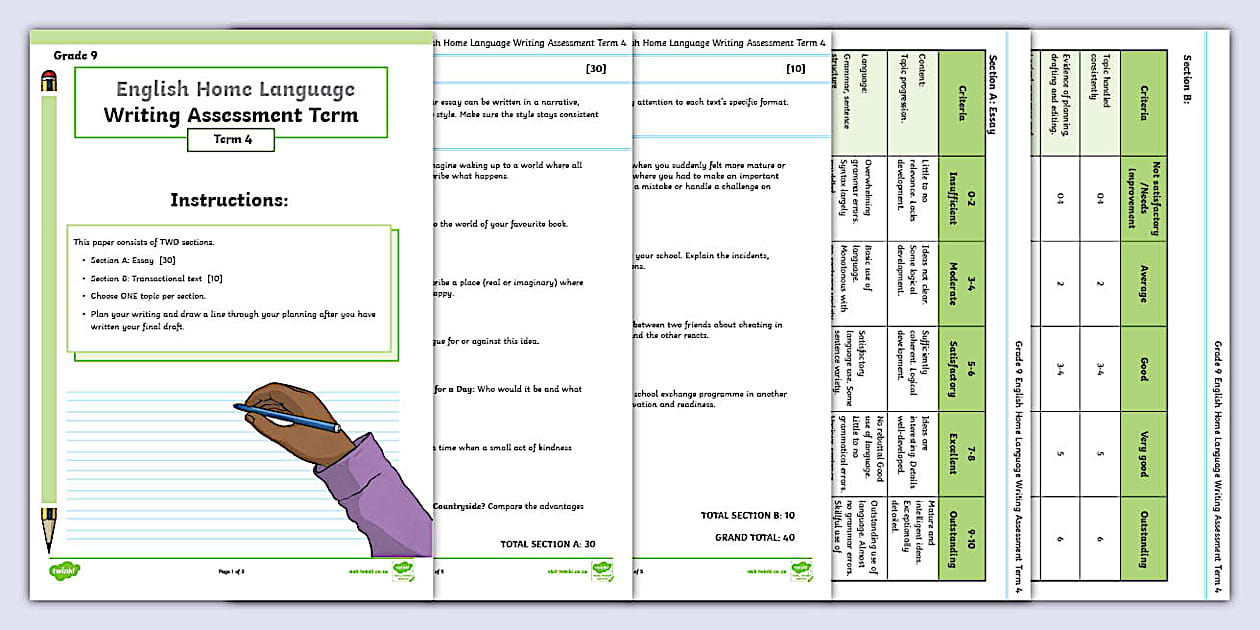 Grade 9 English Home Language Writing Assessment Term 4