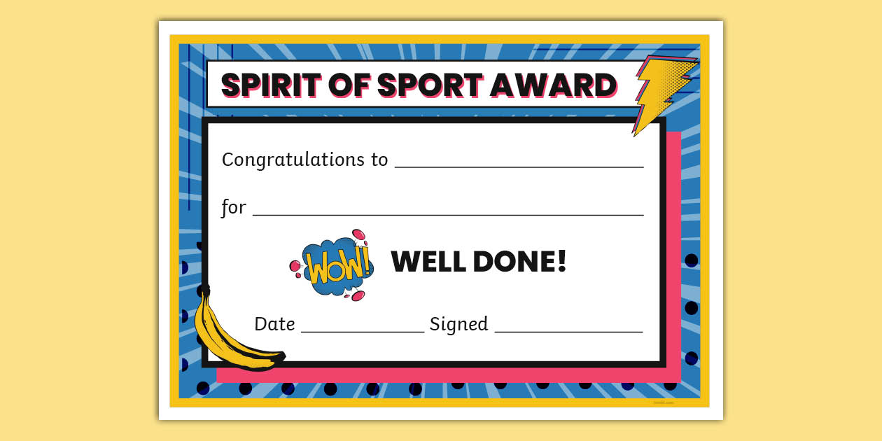 Pop Art Themed Spirit of Sport Certificate