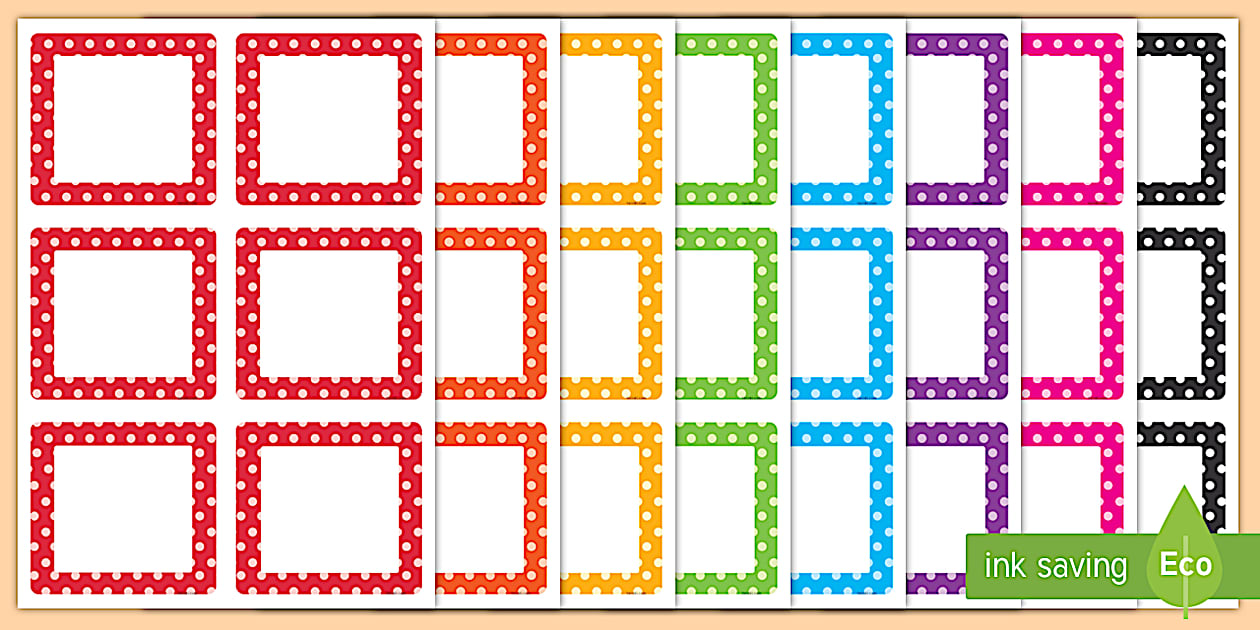 Editable Multicoloured Polka Dot Square Peg Labels - Twinkl