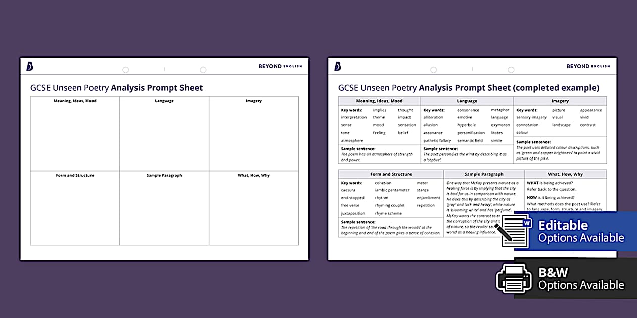 How to Analyse Poetry GCSE | Prompt Sheet | Beyond English