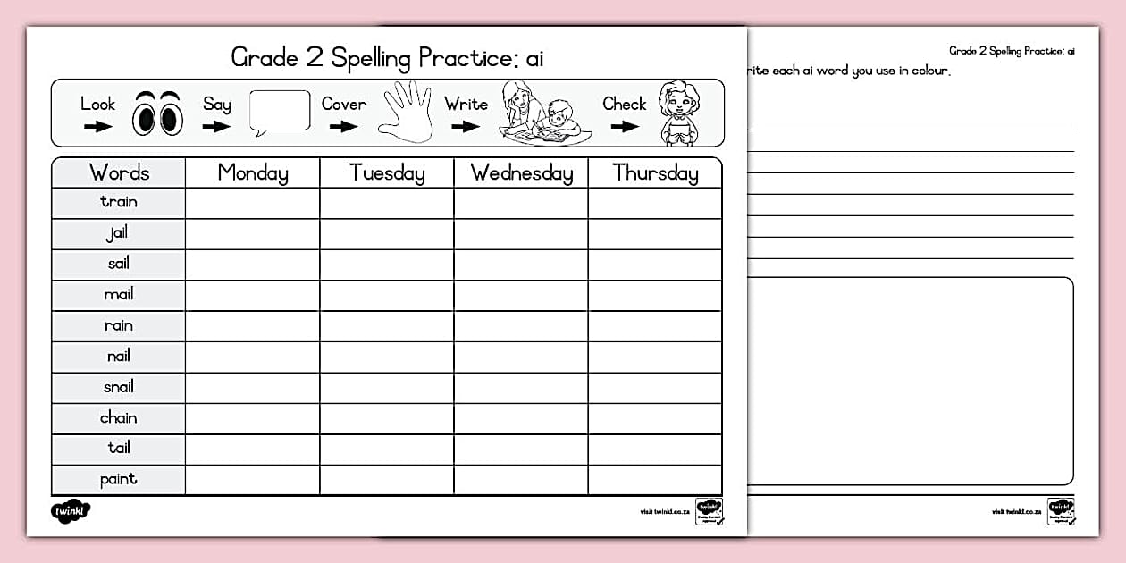 Grade 2 ai Phonics Spelling Practice Sheets