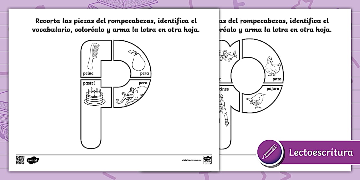 Hoja de actividad: Rompecabezas de la letra P (teacher made)