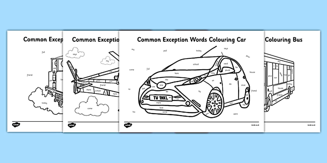 Year 1 Common Exception Words Colouring Transport - Twinkl