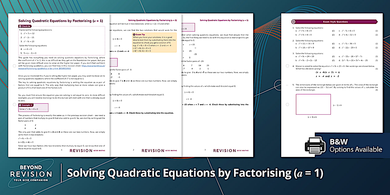 👉 Solving Quadratic Equations by Factorising (a=1)