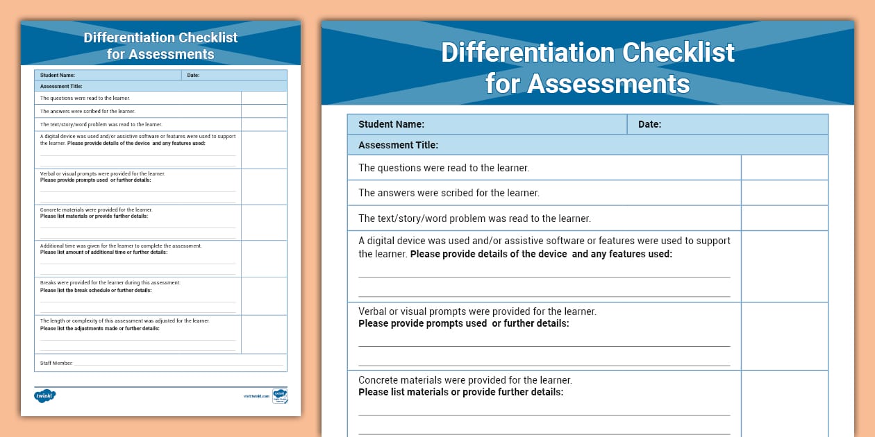 Differentiation Checklist for Assessments - Twinkl