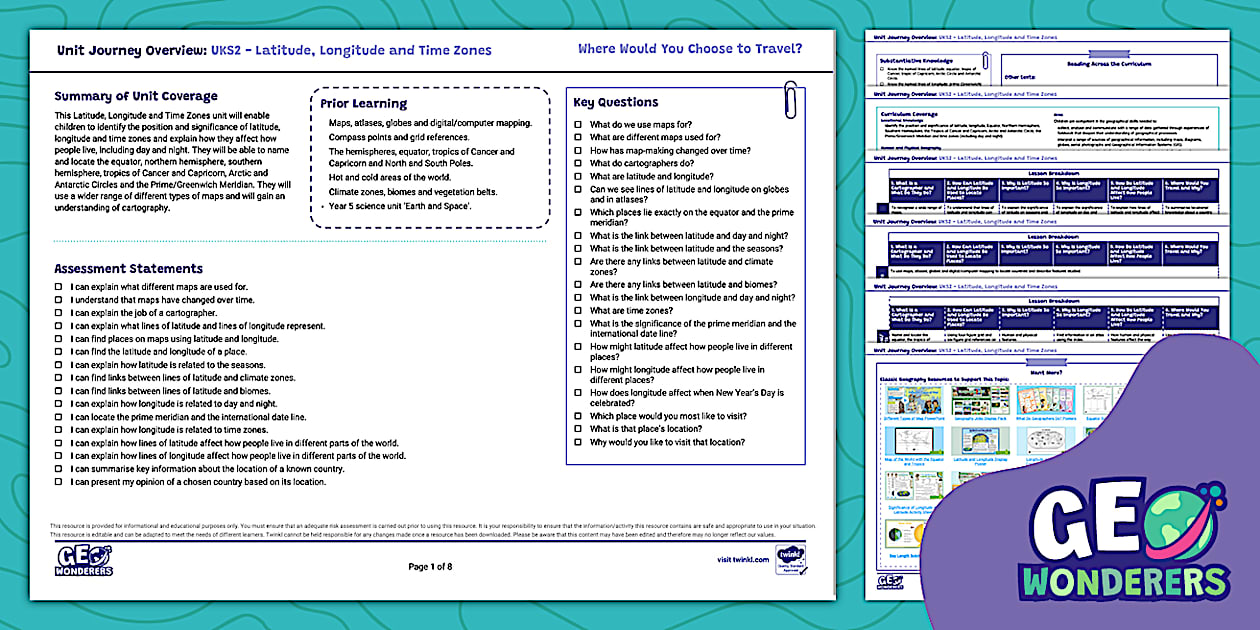 Geo Wonderers UKS2: Latitude, Longitude and Time Zones Unit