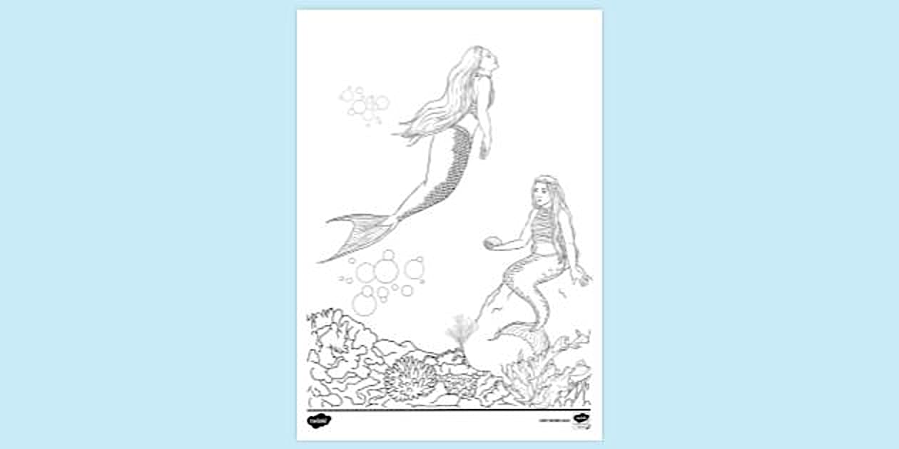 Colouring Page of Pretty Mermaids | Colouring Sheets