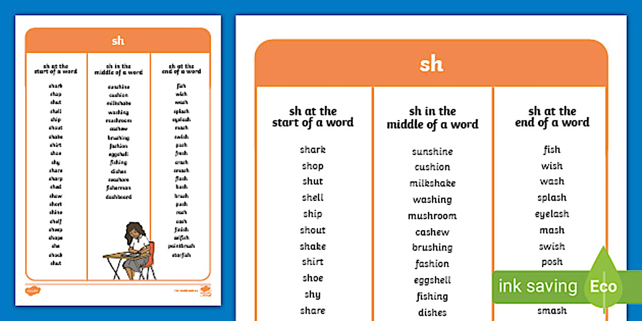 'Sh' Sound Words List - Grade 1-3 - ELA Resources