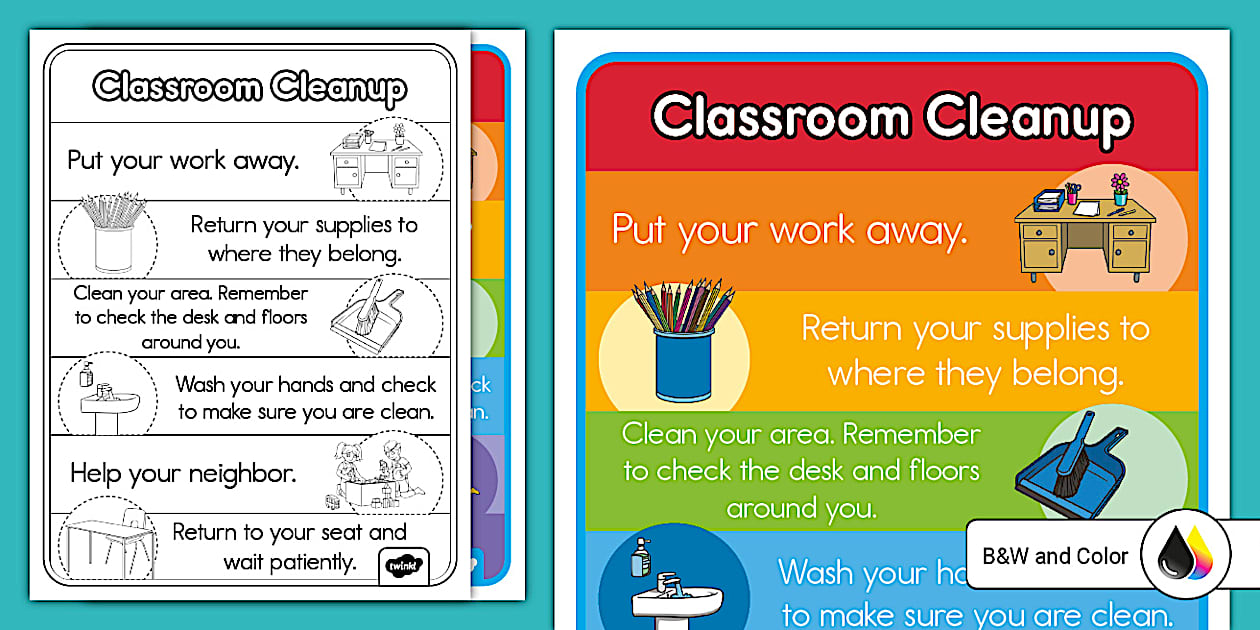 Classroom Cleanup Poster for K-2nd Grade (teacher made)