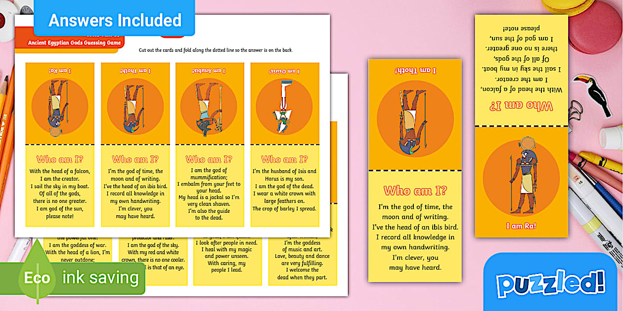 Who Am I? Ancient Egyptian Gods Guessing Game Cards - Twinkl