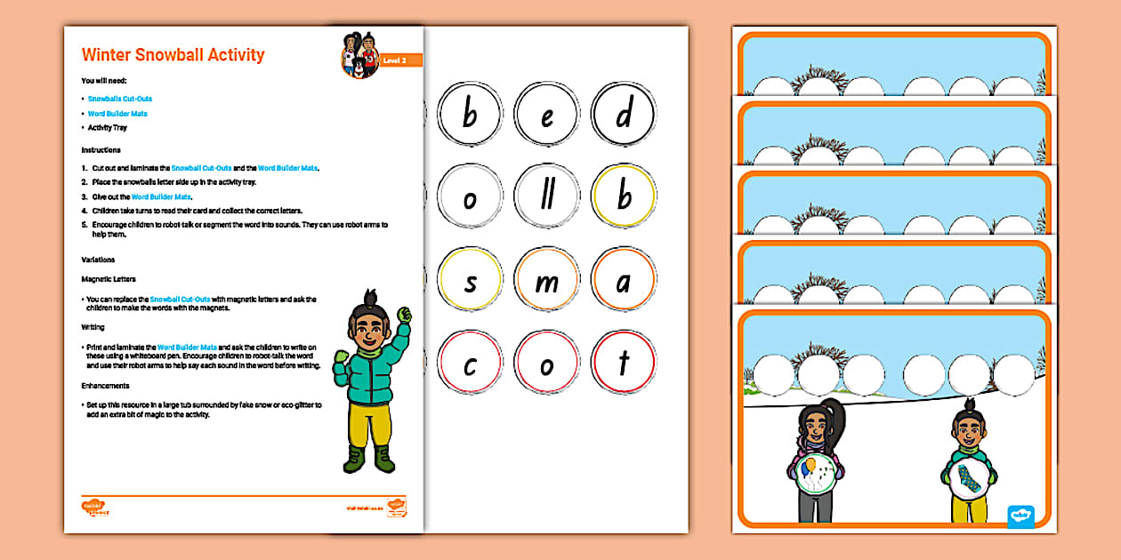 Phonics Level 2 Winter Snowball CVC Snowballs (Teacher-Made)