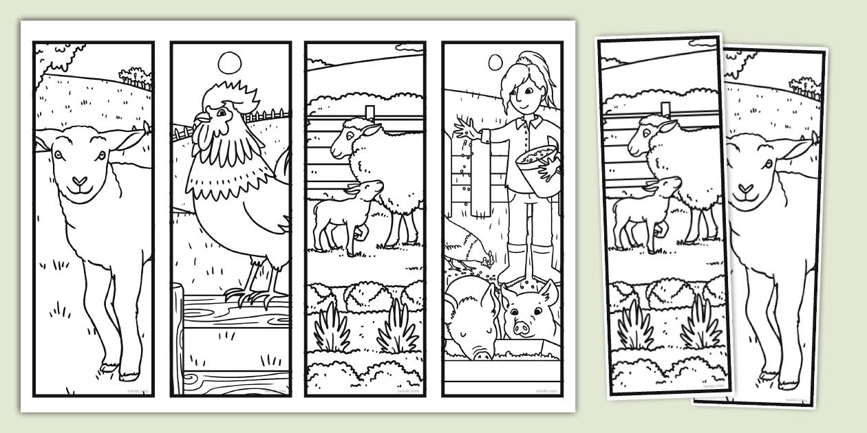 Marque-page à colorier : À la ferme (teacher made)