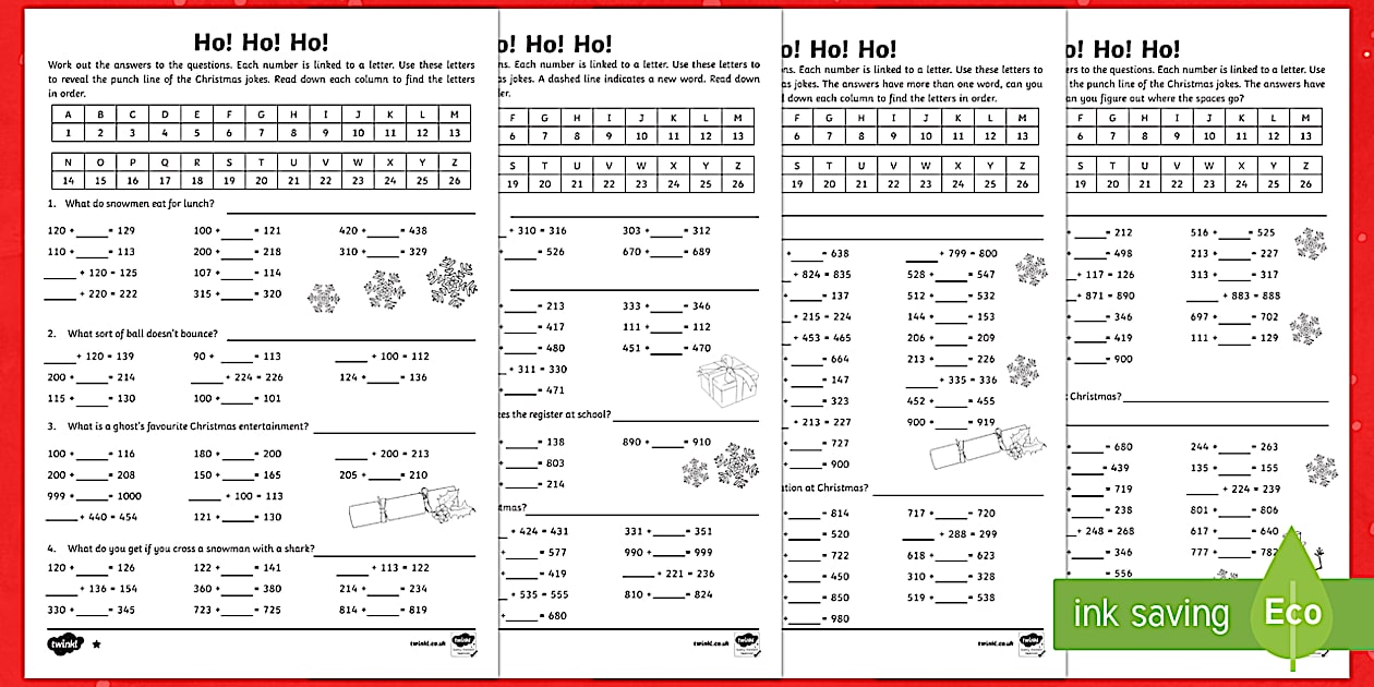 LKS2 Addition Christmas Joke Activity | Christmas | Maths