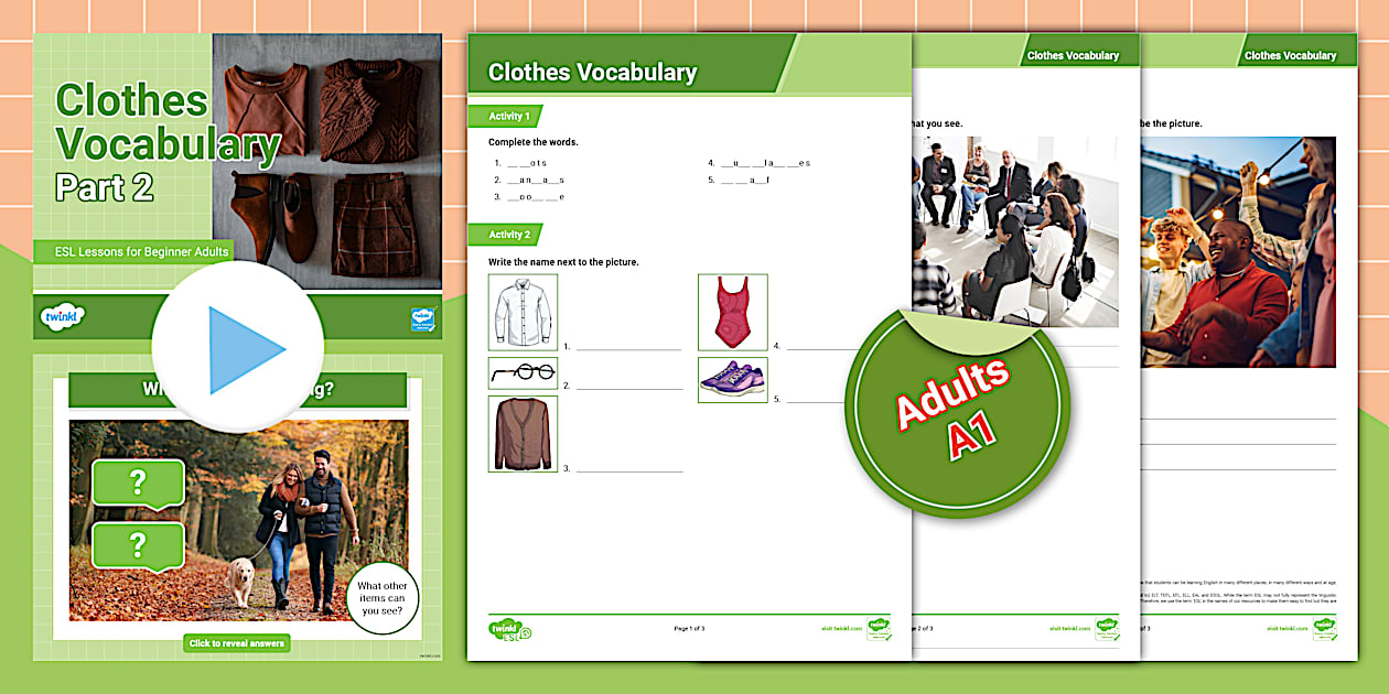 ESL Clothes Vocabulary Part 2 [Adults, A1] - Twinkl