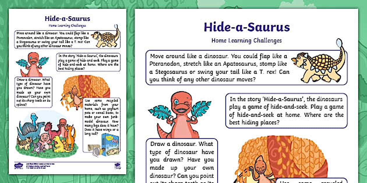 Hide-a-Saurus Home Learning Challenges Nursery FS1 - Twinkl