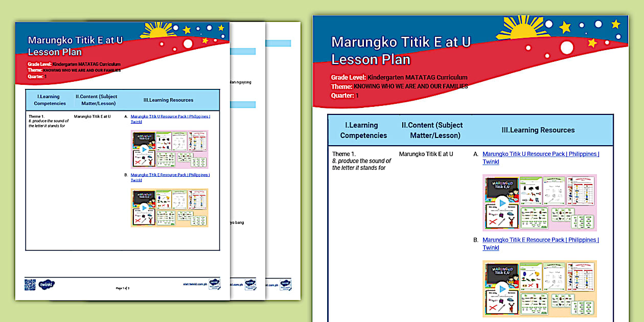 Marungko Titik E at U Lesson Plan | Philippines | Twinkl