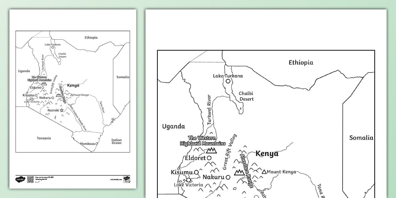 Map of Kenya Colouring Sheet (teacher made) - Twinkl